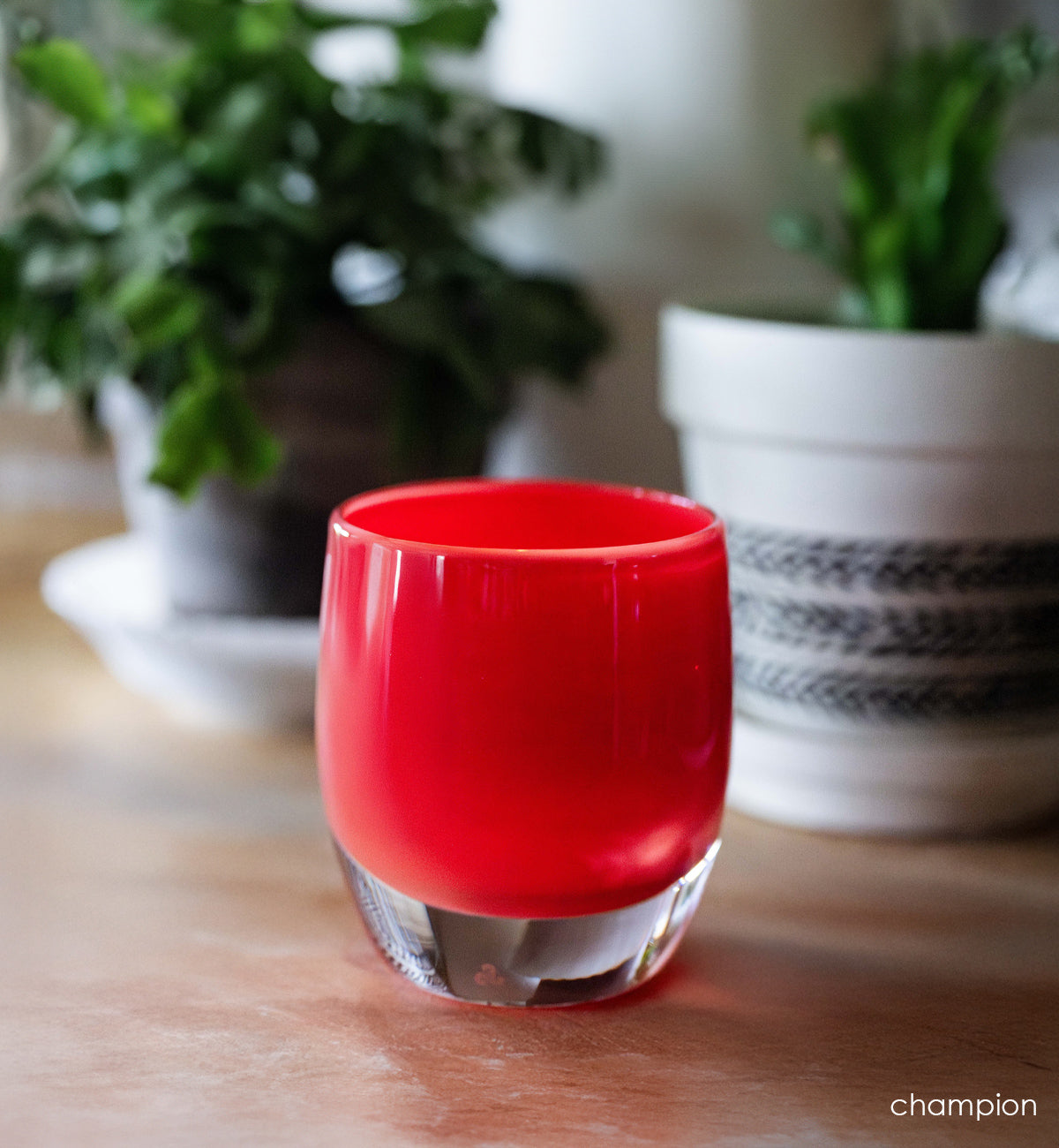 champion | red hand-blown glass candle holder | glassybaby