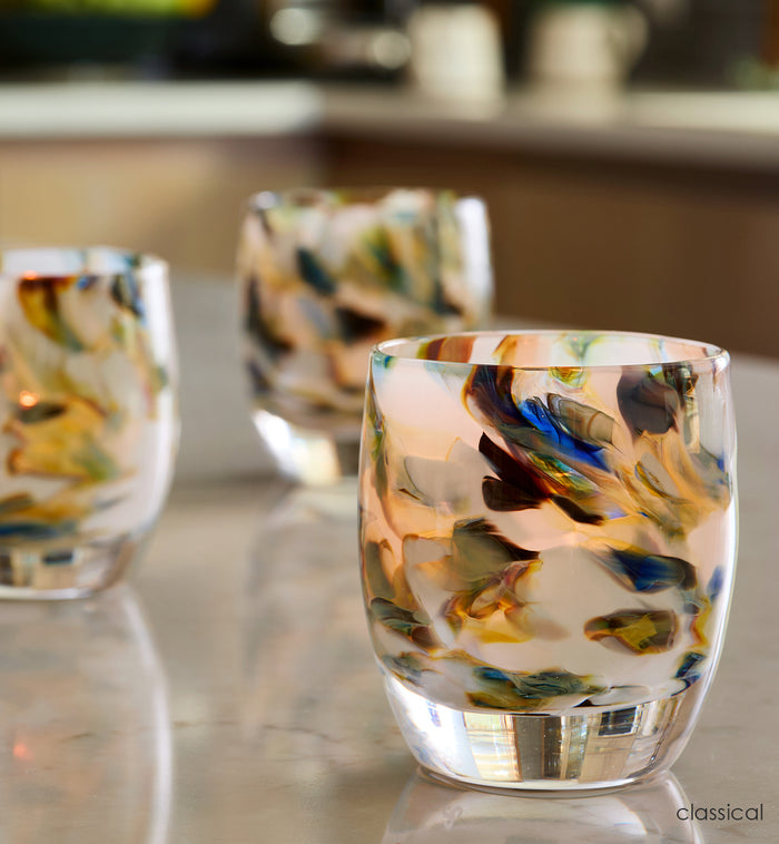 classical | multi-colored marble hand-blown glass votive candle holder ...