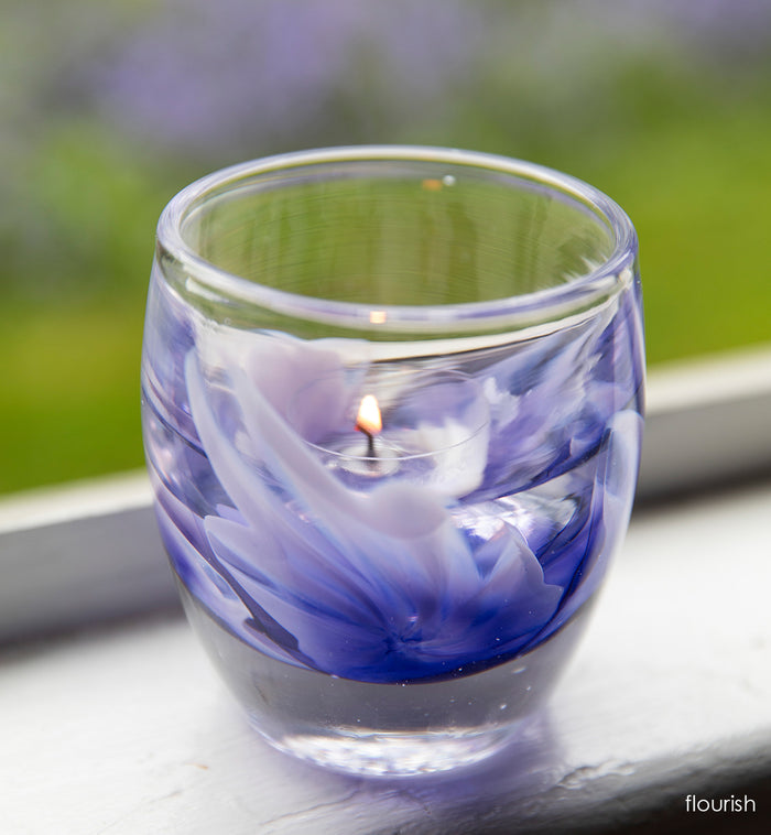flourish | purple flower hand-blown candle holder | glassybaby