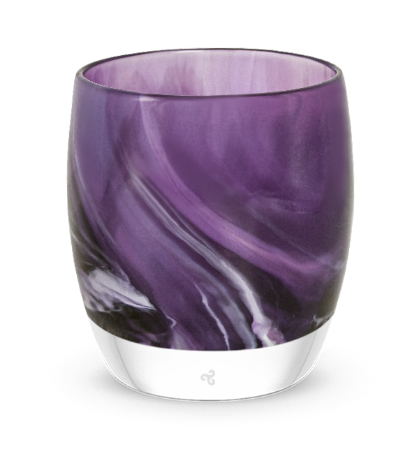 in real life | purple swirled hand-blown glass candle holder | glassybaby