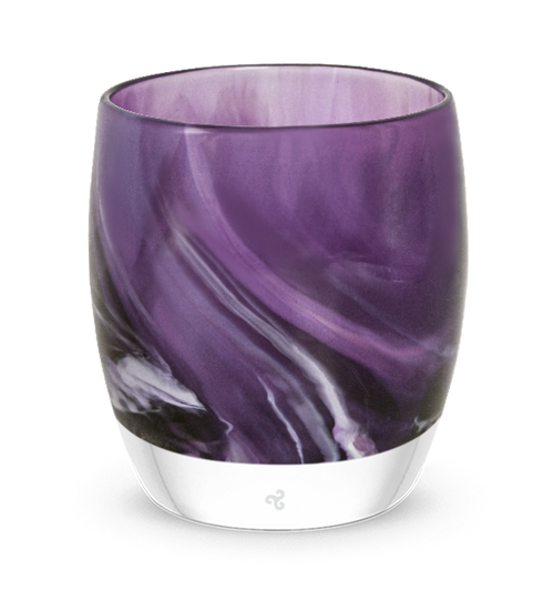 in real life | purple swirled hand-blown glass candle holder | glassybaby