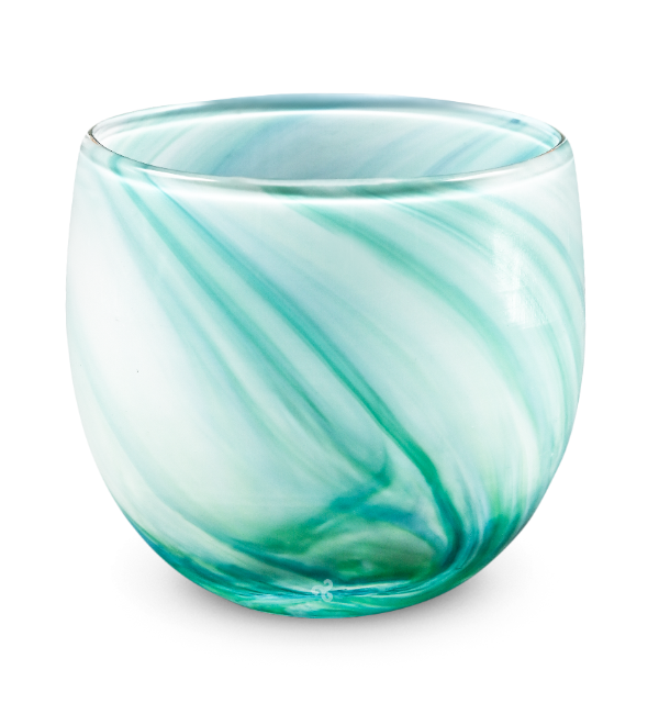 on base drinker | hand-blown aqua swirled drinking glass | glassybaby