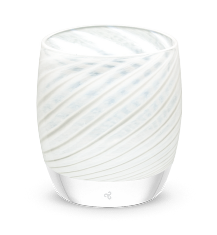 good winter | white swirl hand-blown glass candle holder | glassybaby