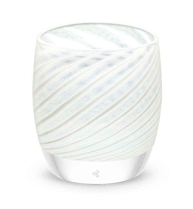 good winter | white swirl hand-blown glass candle holder | glassybaby