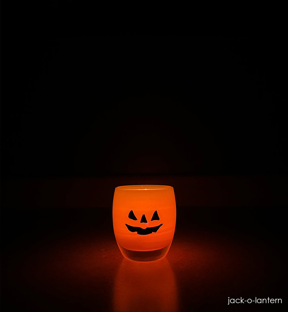 jack-o-lantern | Halloween etched orange hand-blown glass votive candle ...