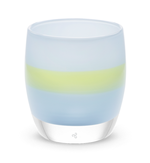 playdate | light blue with chartreuse stripe hand-blown glass candle ...