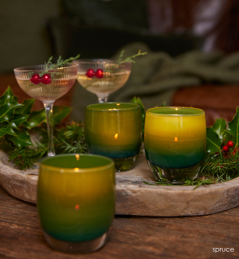 spruce | dark green hand-blown glass votive candle holder | glassybaby