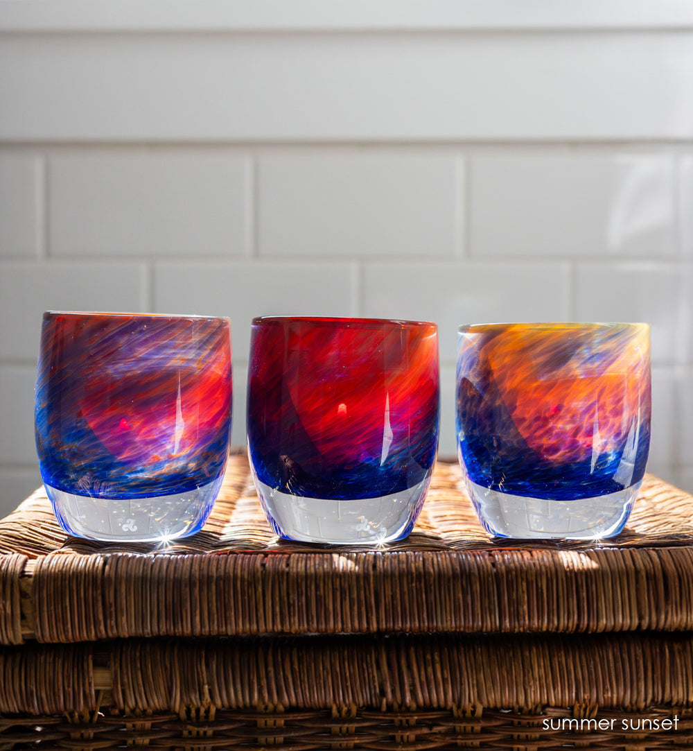 summer sunset |red, yellow, and blue hand-blown glass candle holder ...