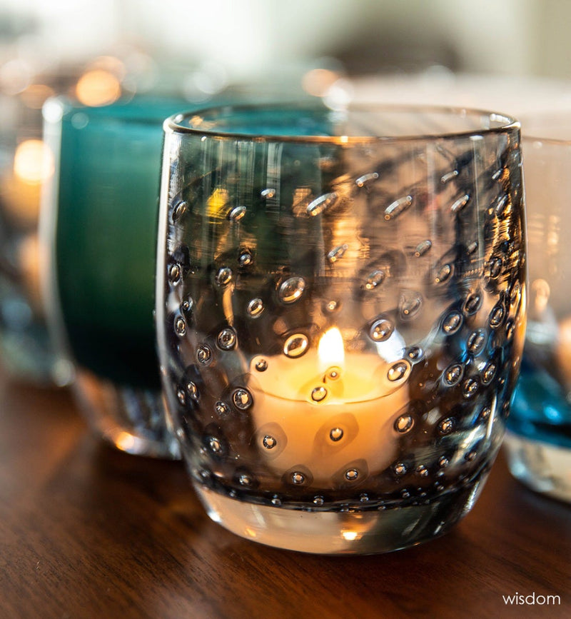 wisdom | blue hand-blown glass candle holder | glassybaby